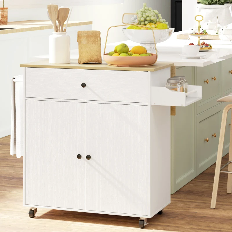 Kitchen island Kitchen trolley on wheels with folding bar Worktop ...