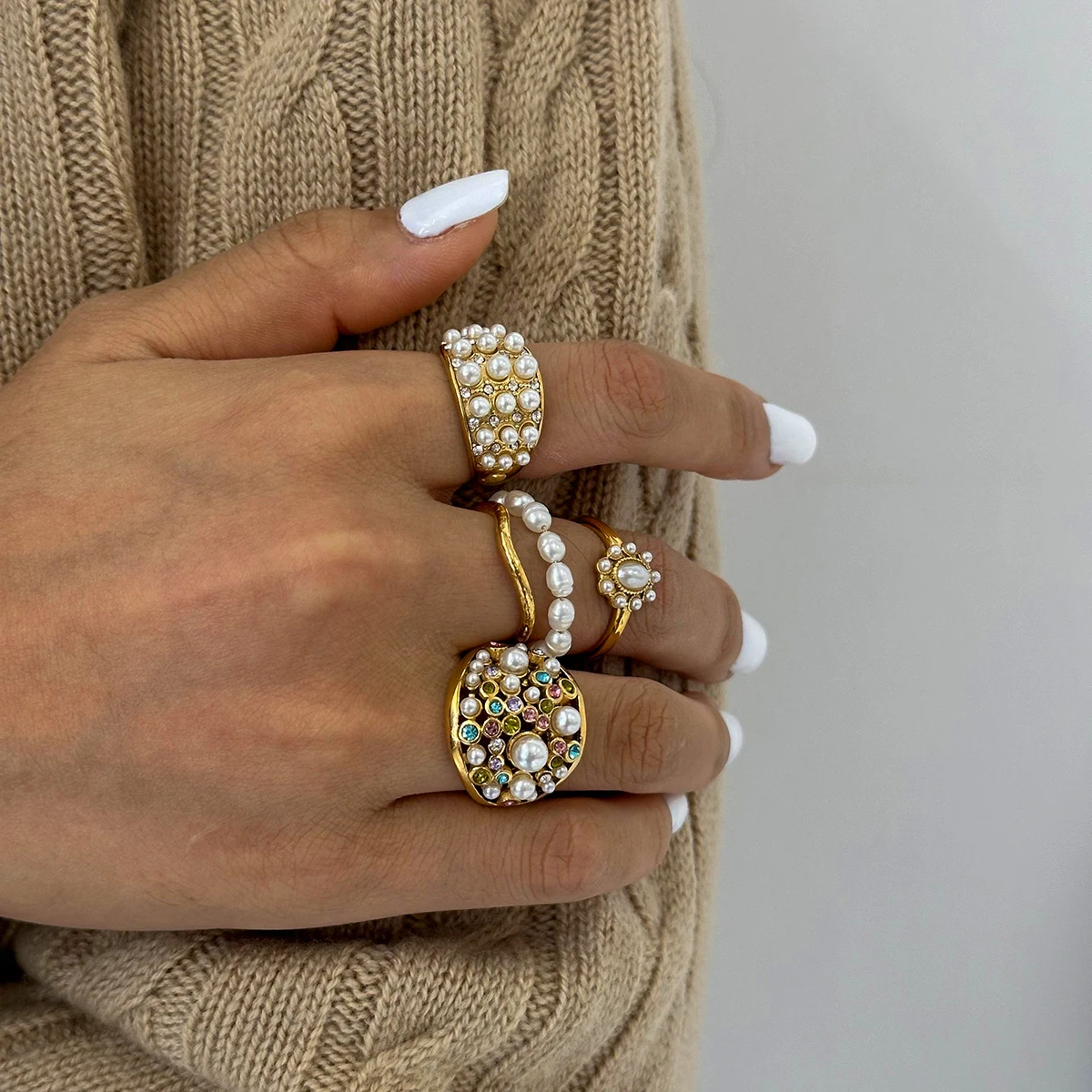 Uworld-Filled-Heart-Shaped-Ring-With-White-Imitation-Pearl-Beads-Open ...