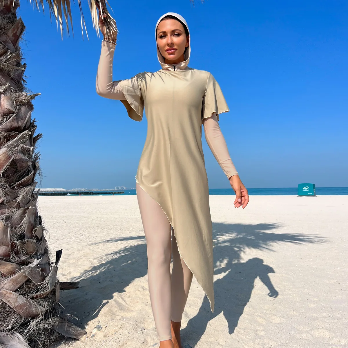 Burkini-swimsuit-for-Muslim-women-two-piece-set-solid-color-with-hooded ...
