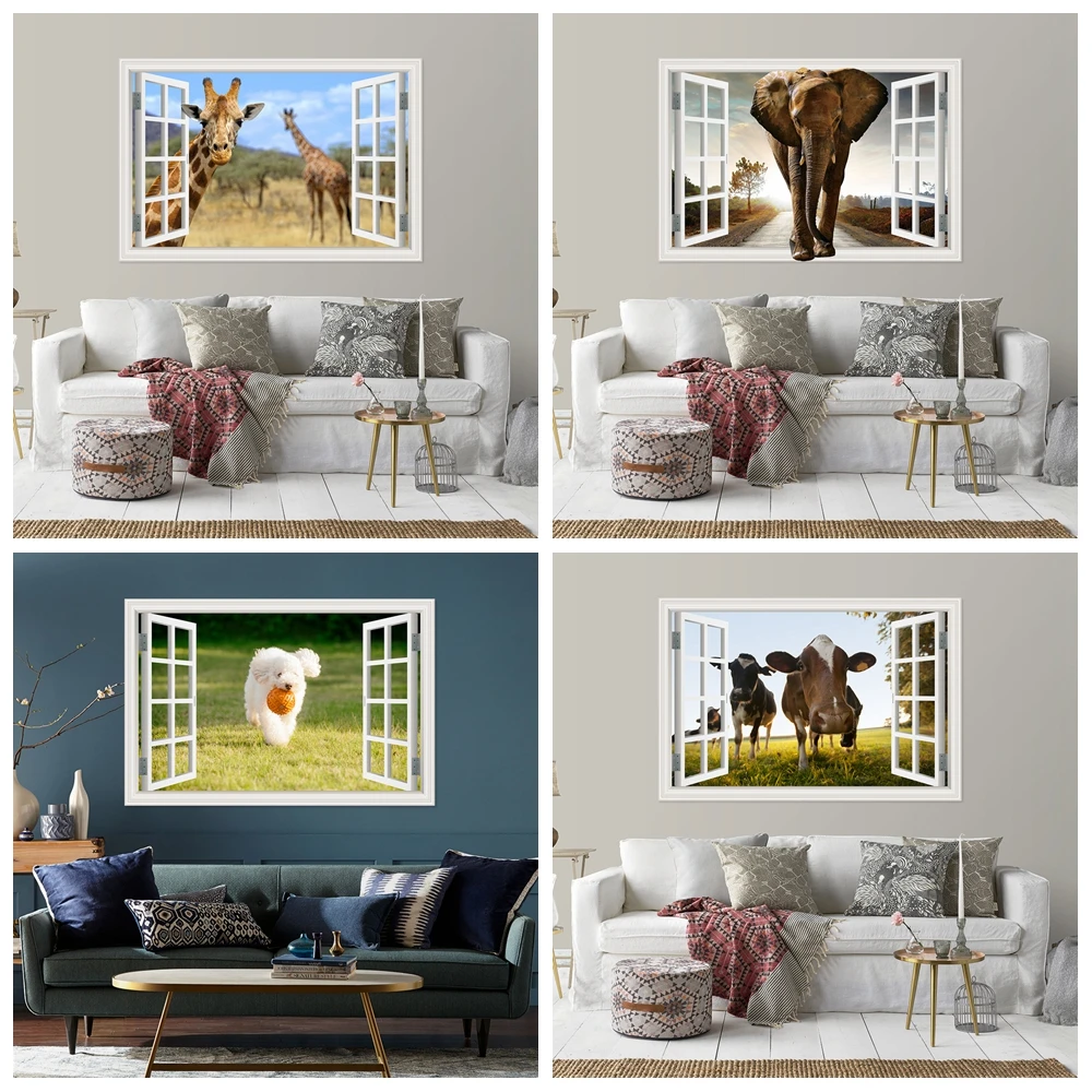 Vinyl 3d Window View Wall Art Sticker | 3d Sticker Wall Decals Giraffe ...