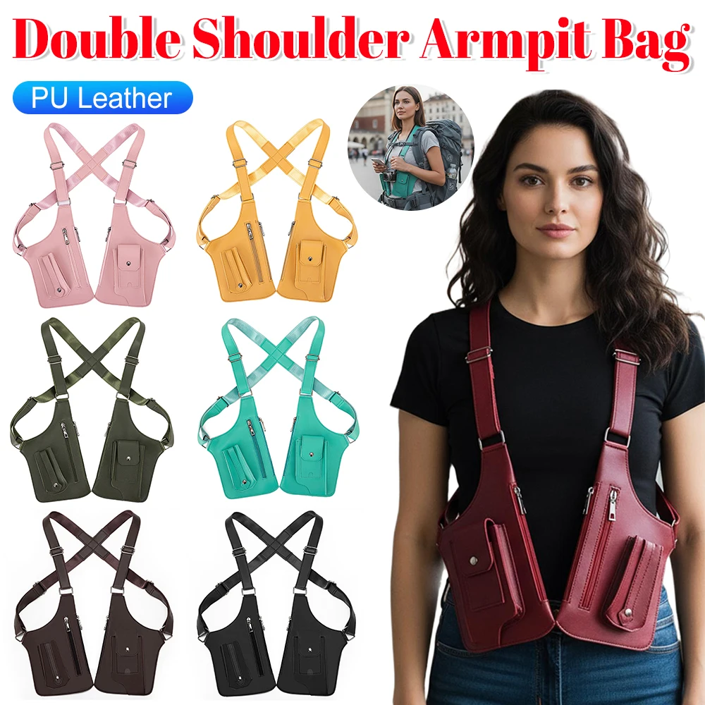 PU Leather Double Shoulder Armpit Bag Anti-Theft Underarm Strap Wallet ...