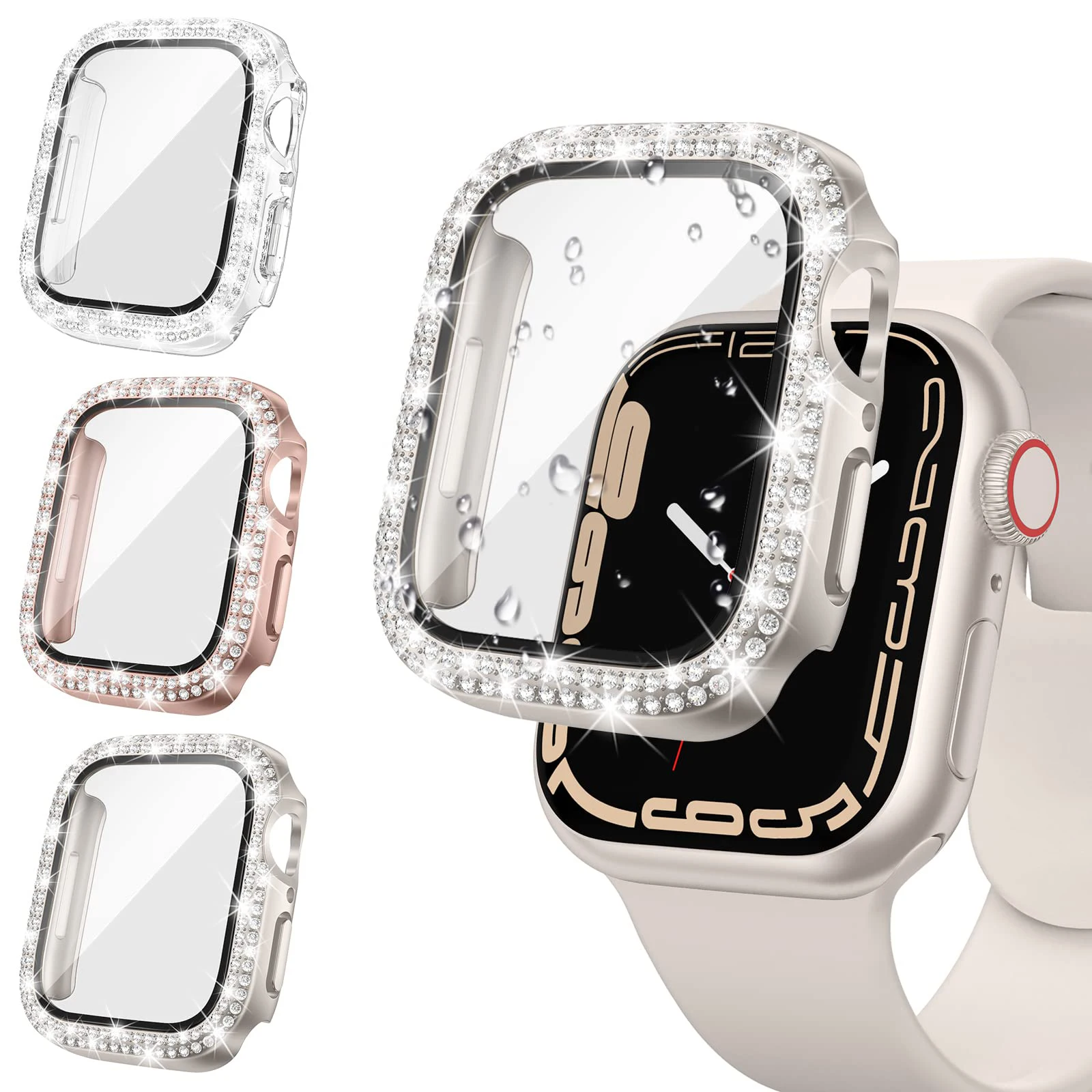 Glass-Diamond-Cover-For-Apple-watch-case-40mm-44mm-41mm-45mm-38mm-42mm ...