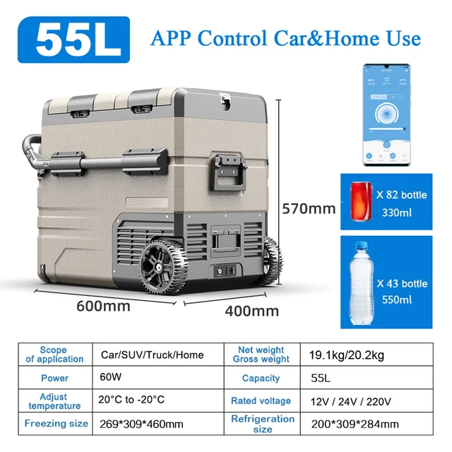 Alpicool TAW 55L Portable Car Refrigerator Freezer Cooler Auto Fridge Compressor Refrigeration ...