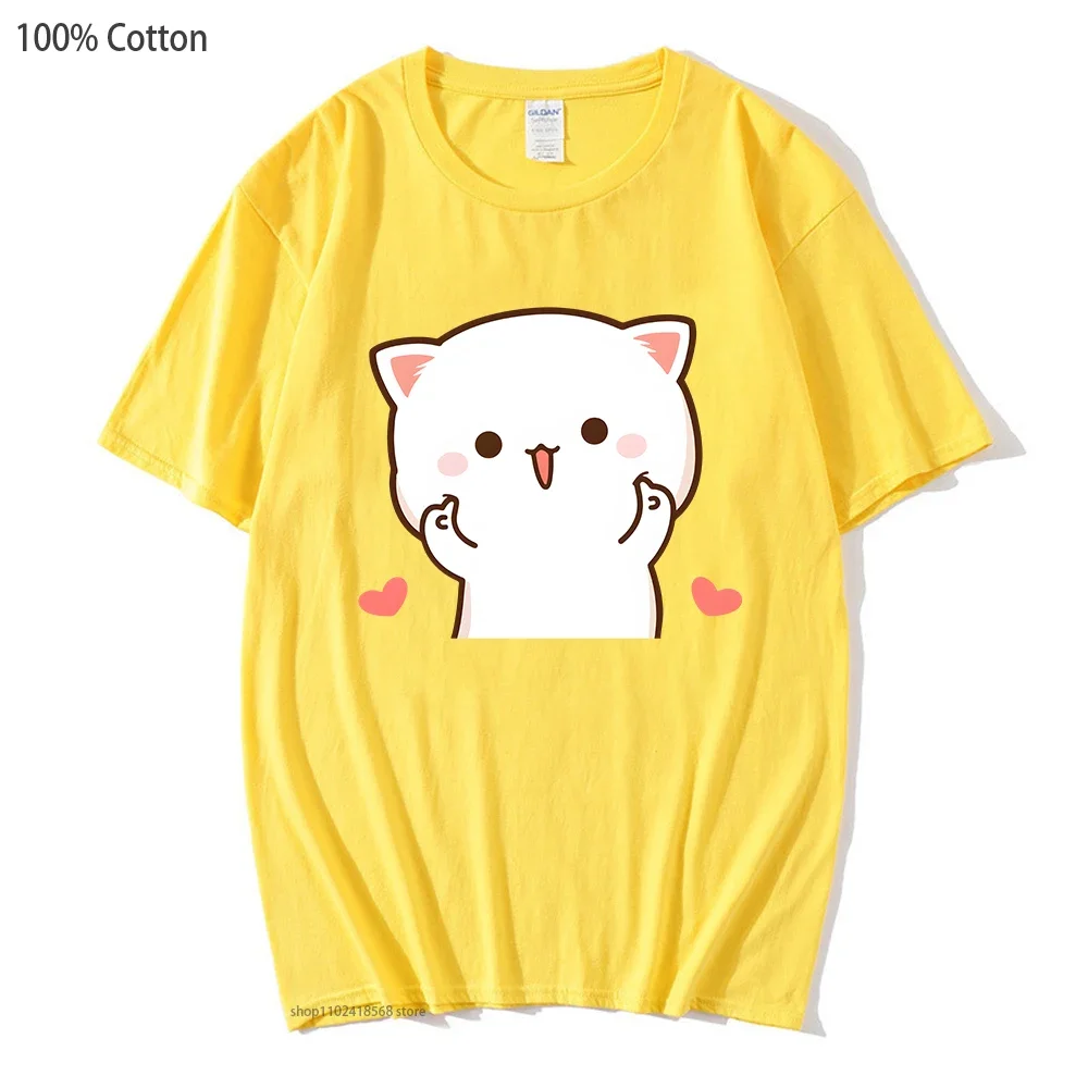 Cute Peach and Goma Mochi Cat Tshirt Women Cartoon Print Shirts Female ...