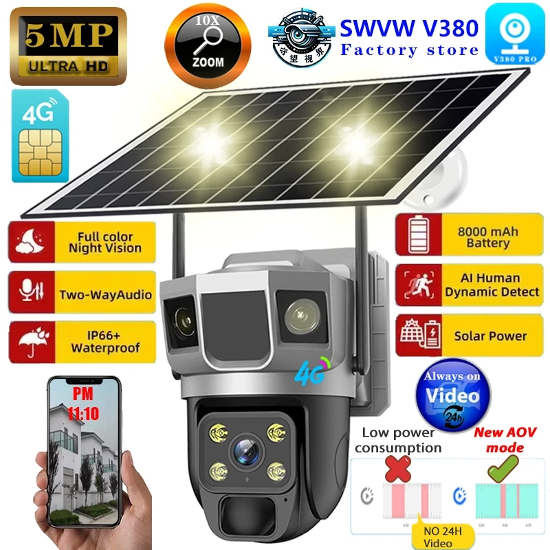AOV-Solar-Camera-4G-SIM-Card-Outdoor-5MP-HD-Security-CCTV-Waterproof ...