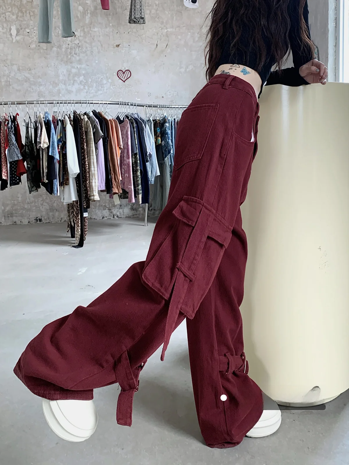 Kumikumi-American-Sle-Gyaru-Red-High-Waist-Cargo-Jeans-Women-Summer-All ...