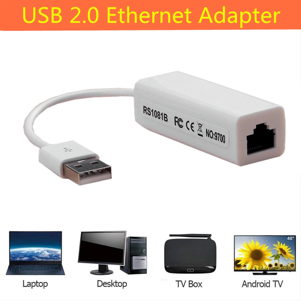 USB 2.0 Ethernet Adapter Network Card USB To RJ45 10/100Mbps Lan ...