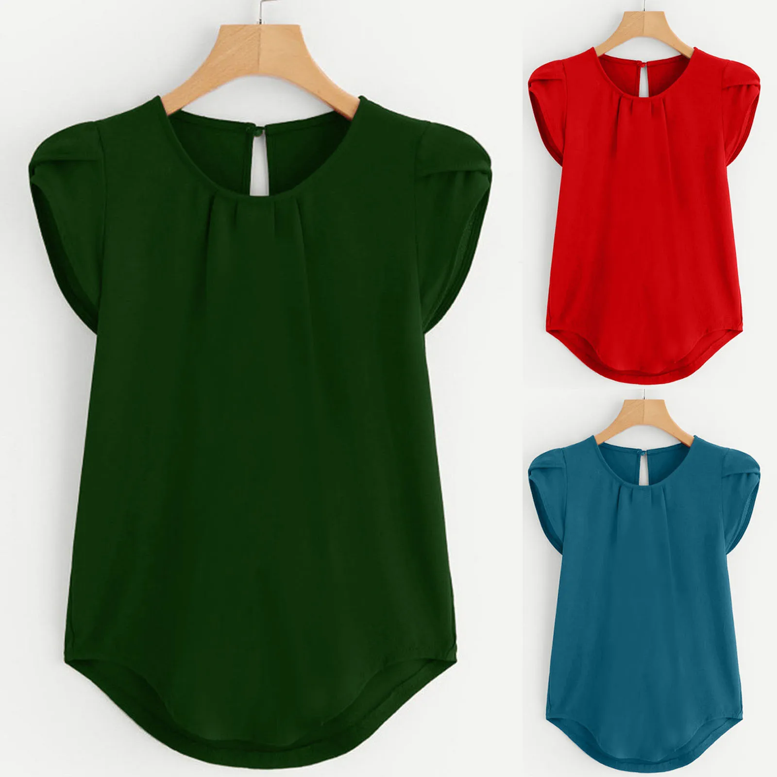 Summer-Fashion-Blouse-Sexy-Loose-Women-Casual-O-Neck-Basic-Solid-Color ...