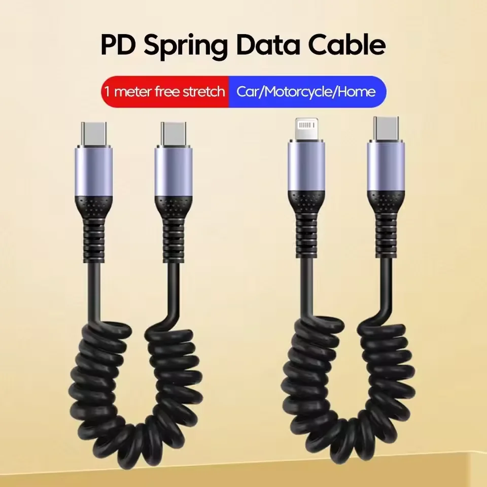 100/66W USB Type C Spring Telescopic Quick Charger Wire 6A Spring Short ...