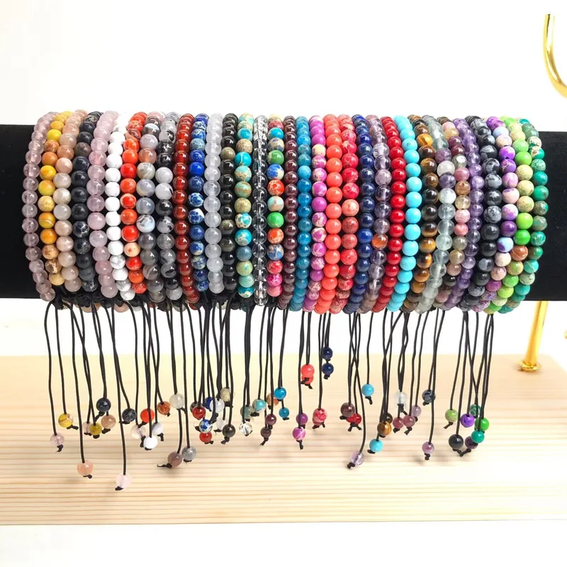 Adjustable-4MM-Stone-Beads-Bracelet-For-Women-Natural-Agates-Bangles ...