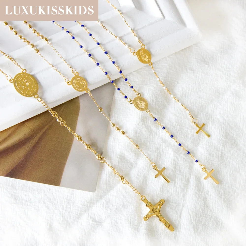 LUXUKISSKIDS Rosary Beads Christianity Necklaces Jesus Long Chains For ...