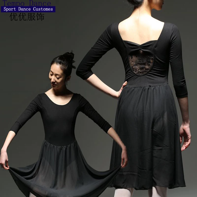 Women Sport Lace Sleeve Ballet Tight Leotard High Quality Girl Practise ...