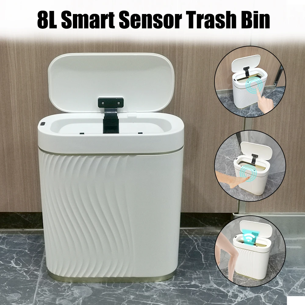 8L-Waterproof-Automatic-opening-Lid-Trash-Can-Smart-Sensor-Trash-Bin ...