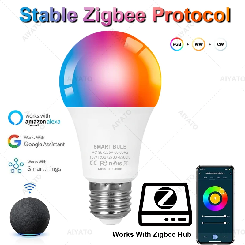 Smart-Zigbee-3-0-LED-Light-Bulb-Dimmable-Color-E27-E26-B22-RGBCW-2700 ...