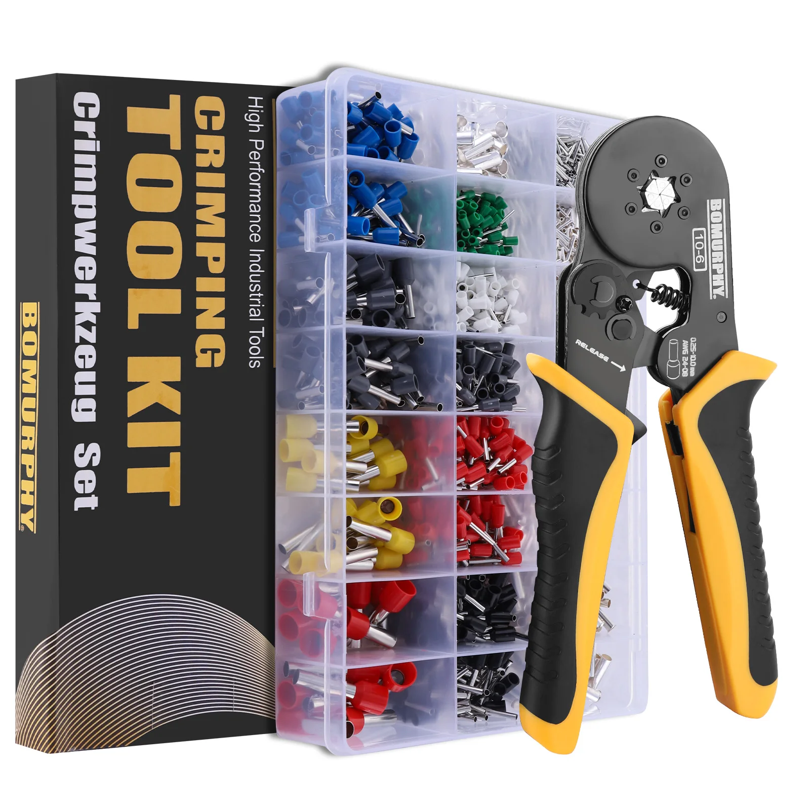 Bomurphy Hex Ferrule Crimping Tool Kit with Wire Connectors, AWG24-8 ...
