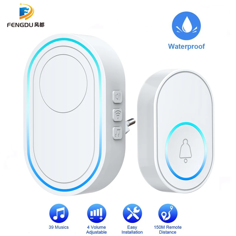 Outdoor-Wireless-Doorbell-Waterproof-Smart-Home-Door-Bell-Chime-Kit-LED ...