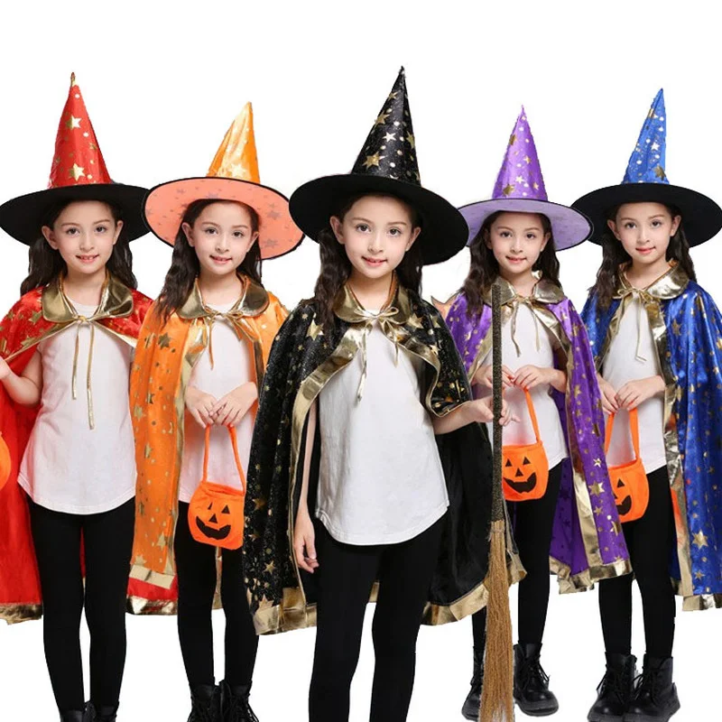 Disfraz-de-Halloween-capa-de-sat-n-con-sombrero-para-ni-os-mago-bruja ...