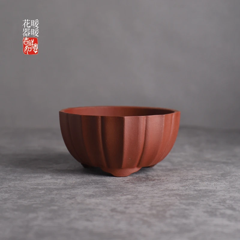 Chinese-Carved-Pattern-Bonsai-Pot-Purple-Sand-Clay-Nature-Color-Garden ...