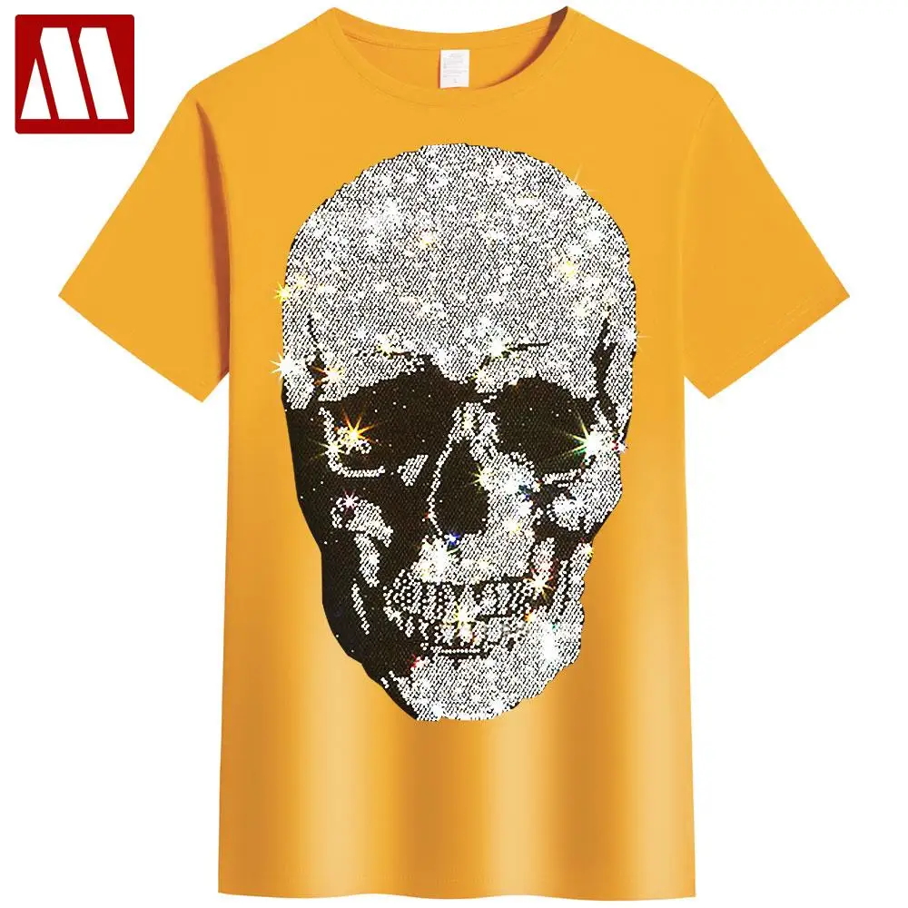 Size 5xl Skull Rhinestones T Shirts Men Summer Clothes Short Sleeve Man Streetwear O Neck Fit ...
