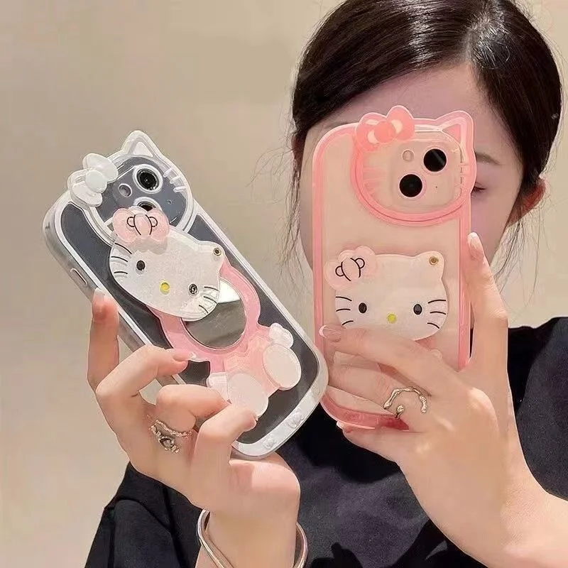 Kawaii-Hello-Kitty-Mirror-Phone-Case-MINISO-anime-For-iPhone-15-14-13 ...