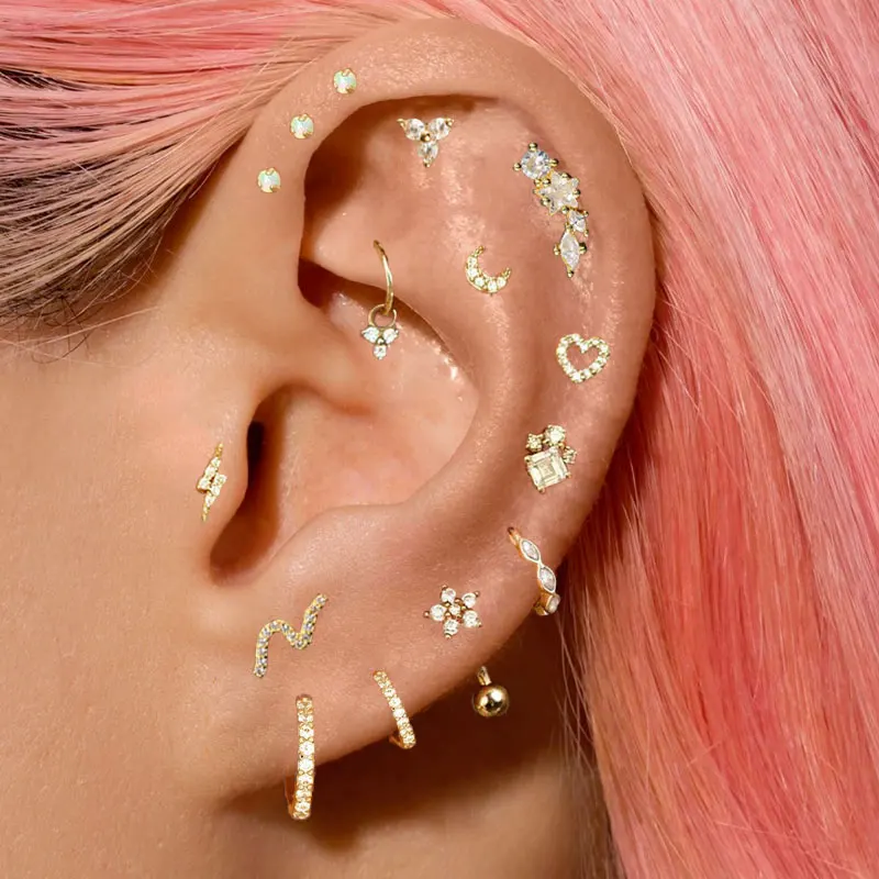 Stainless Steel Tragus Rook Helix Piercing Ear Earring for Women Chain ...