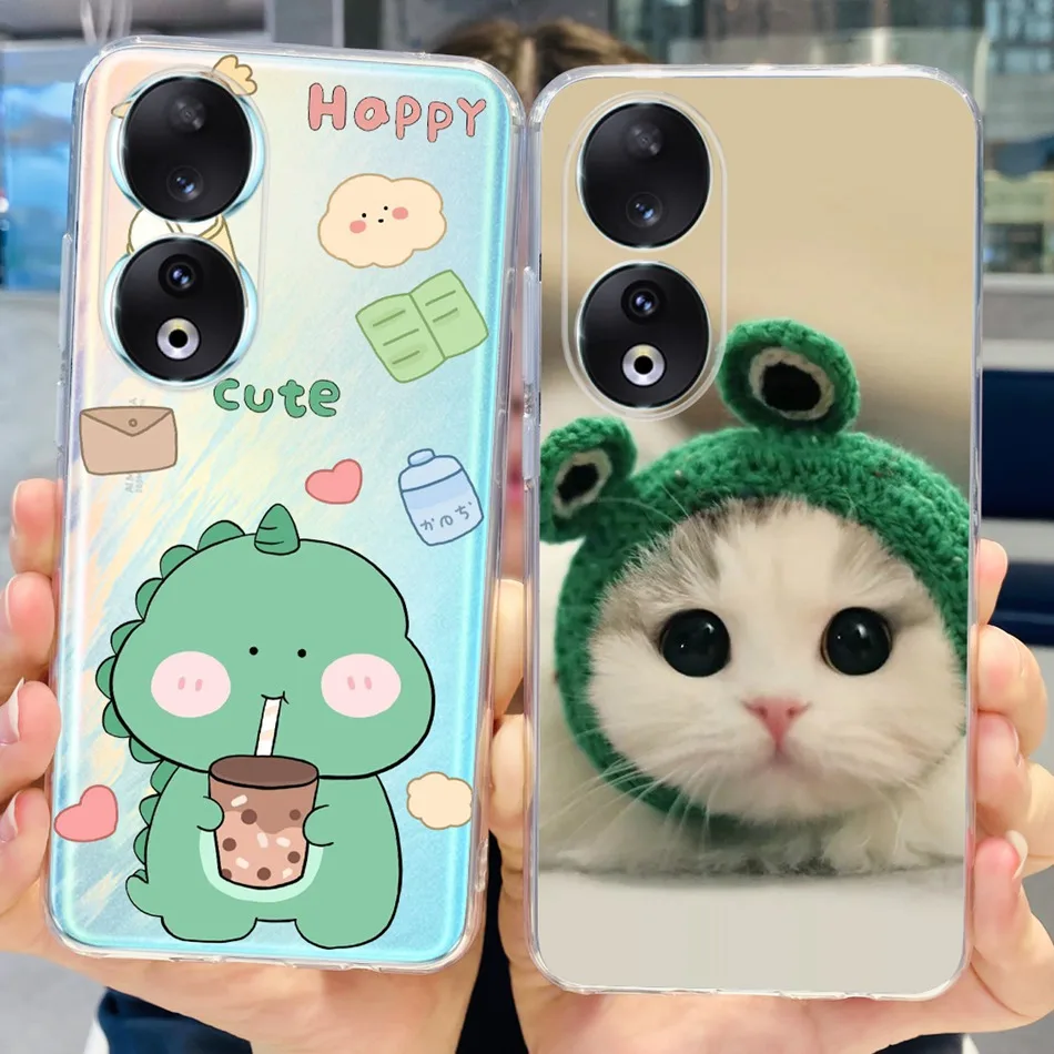 Soft Silicone Case For Honor 90 90Pro 2023 Cute Dinosaur Cat Pattern ...
