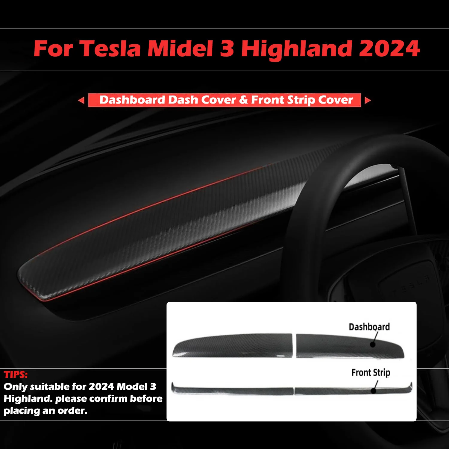 For-Tesla-Model-3-Highland-2024-Dashboard-Cover-and-Front-Strip-Cover ...