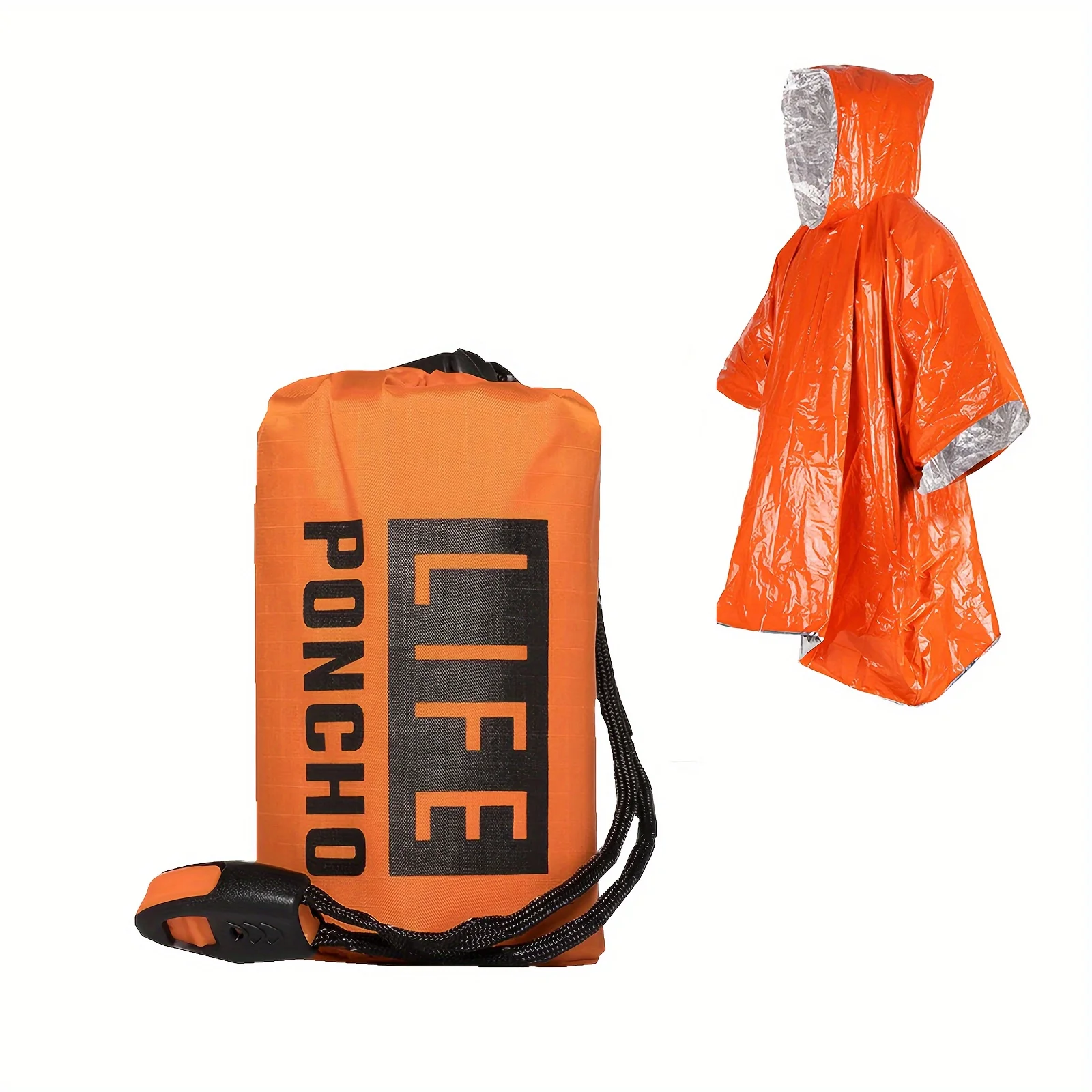 Emergency Survival Rain Poncho Thermal Survival Space Blanket Raincoat ...