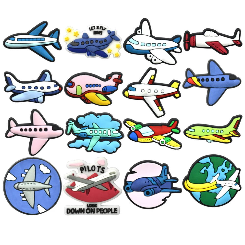 16P-set-PVC-Shoe-Accessories-for-Shoe-Charms-Plane-Aircraft-Badge-Women ...
