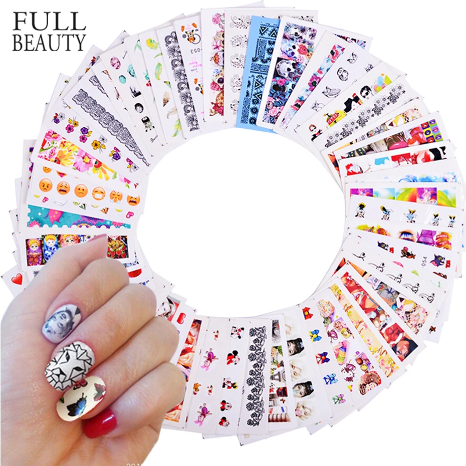 50pcs Mixed Designs Nail Sticker Beauty Flower Water Transfer Decal ...