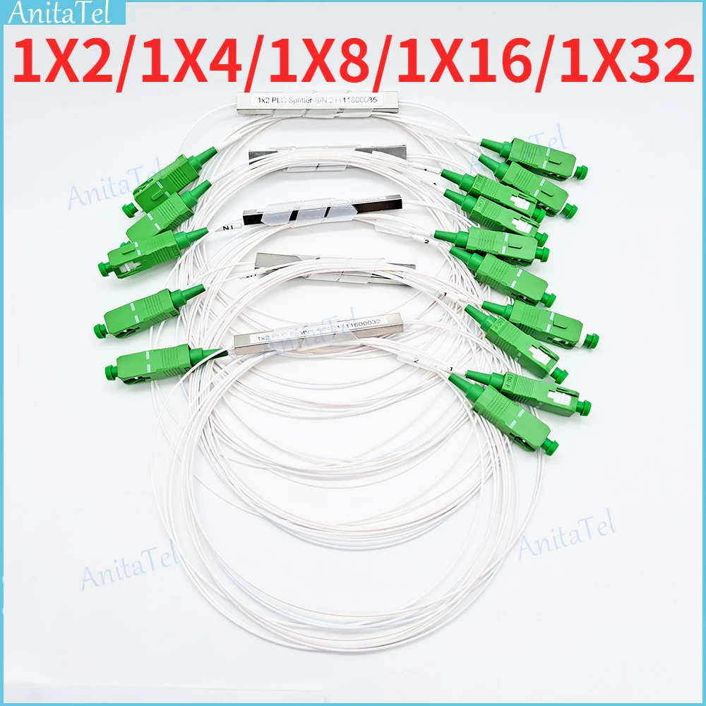 10pcs 1x2 1x4 1x8 1x16 1x32 Plc 0.9mm 1m Sc/apc Fiber Optic Splitter Sm ...