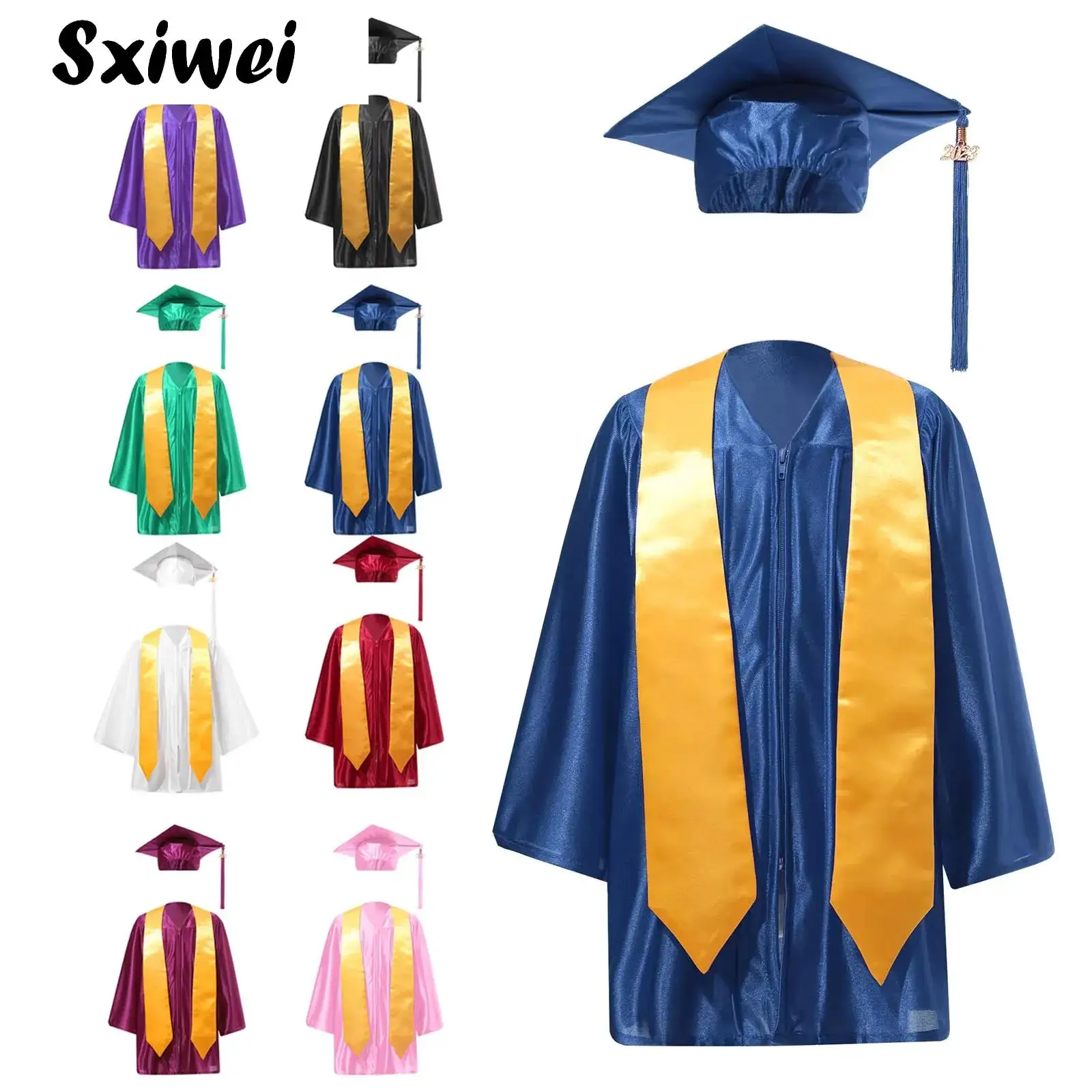 Kids Girls Boys Graduation Gown Cap Tassel Set 2025 for High School ...