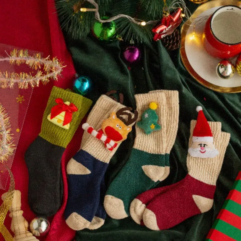 New Year Gift Kids Christmas Socks Cute Bell Santa Claus Tree Middle ...