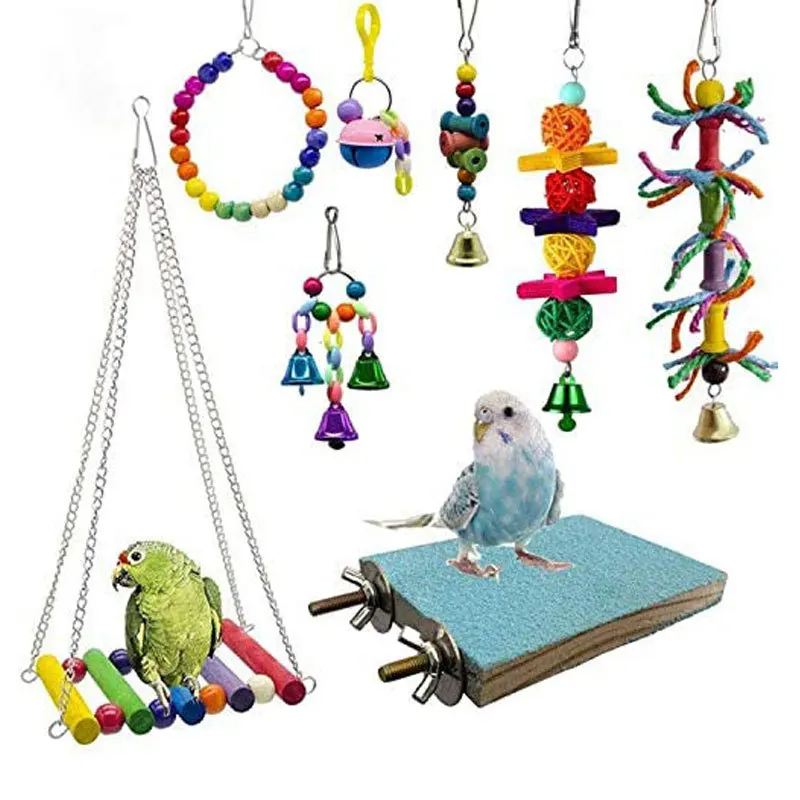 Bird-Toy-Set-Bird-Supplies-Paraphernalia-Station-Board-Swing-Nibble ...