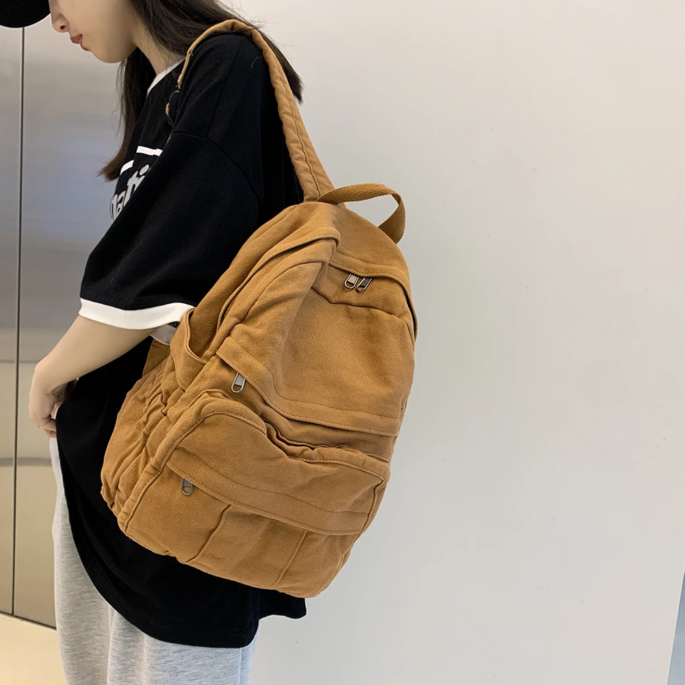 Ladies-Simple-Backpack-Harajuku-Women-Girls-Teen-Backpack-Solid-Color ...
