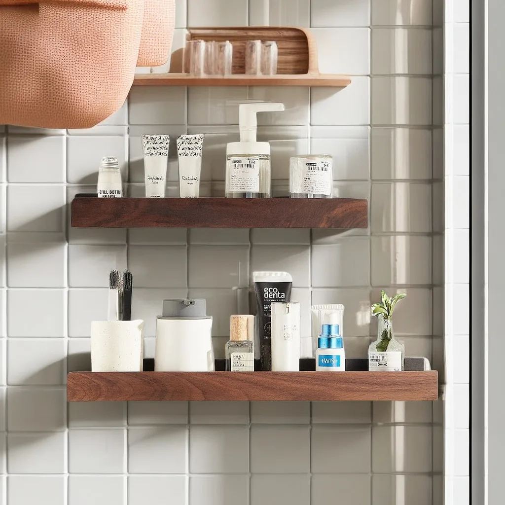 Bathroom-rack-No-punch-bath-storage-rack-Wooden-bathroom-shelves-Punch ...