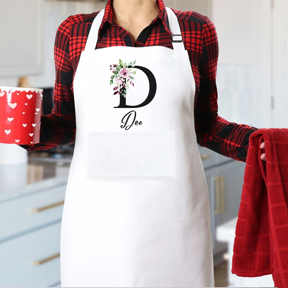 Personalized Kitchen Aprons Floral Initial W Name Customized Women