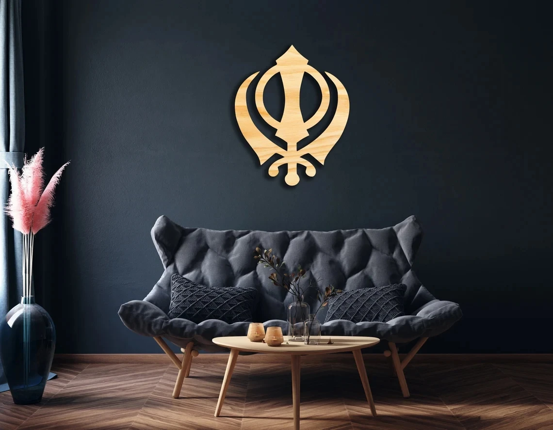 Khanda wall decor from wood,Hanging Sign,Wooden Wall Art, Sword Wall ...
