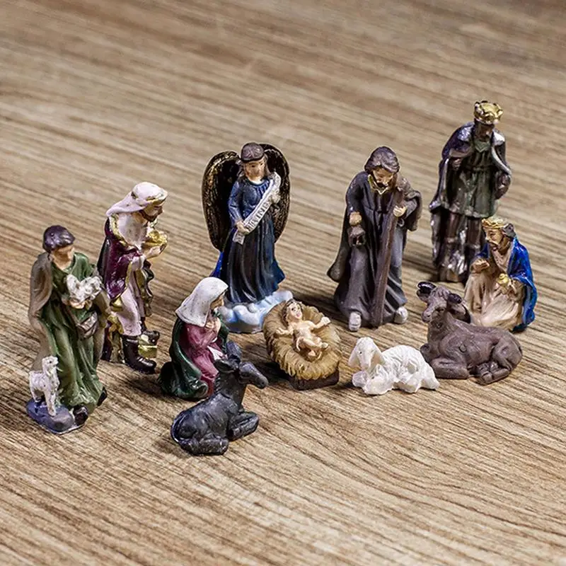 11pc Set Colorful Nativity Holy Family Birth of Jesus Figurine ...
