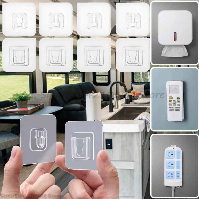 Wall Self Adhesive Hook Transparent Wire Shelf Wall Mount Sticker ...