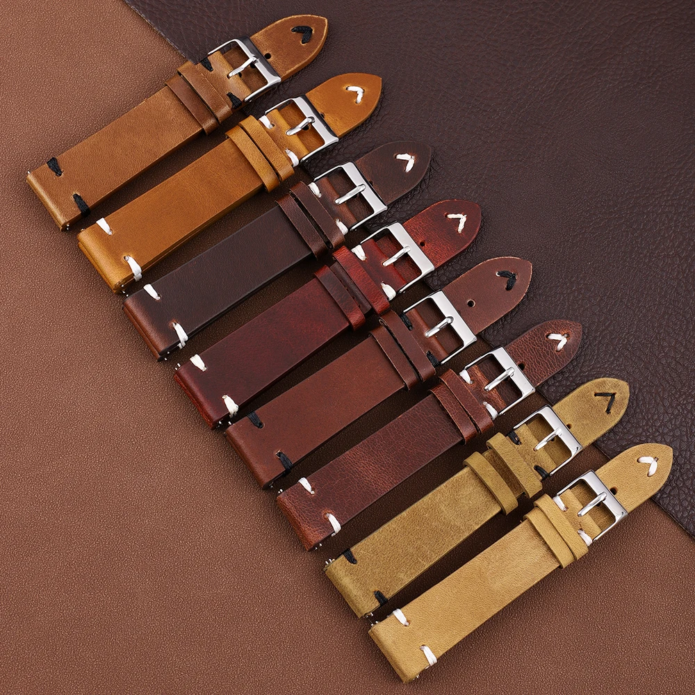 Handmade Retro Oil Wax Leather Watchbands 18mm 20mm 22mm 24mm Quick ...