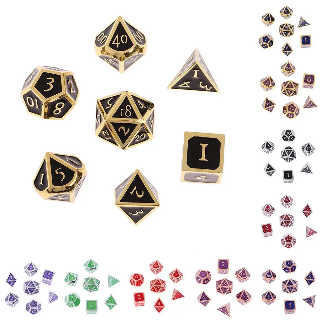 7pcs Novelty Polyhedral Metal Game Dice Multi sided Dices for and RPG ...