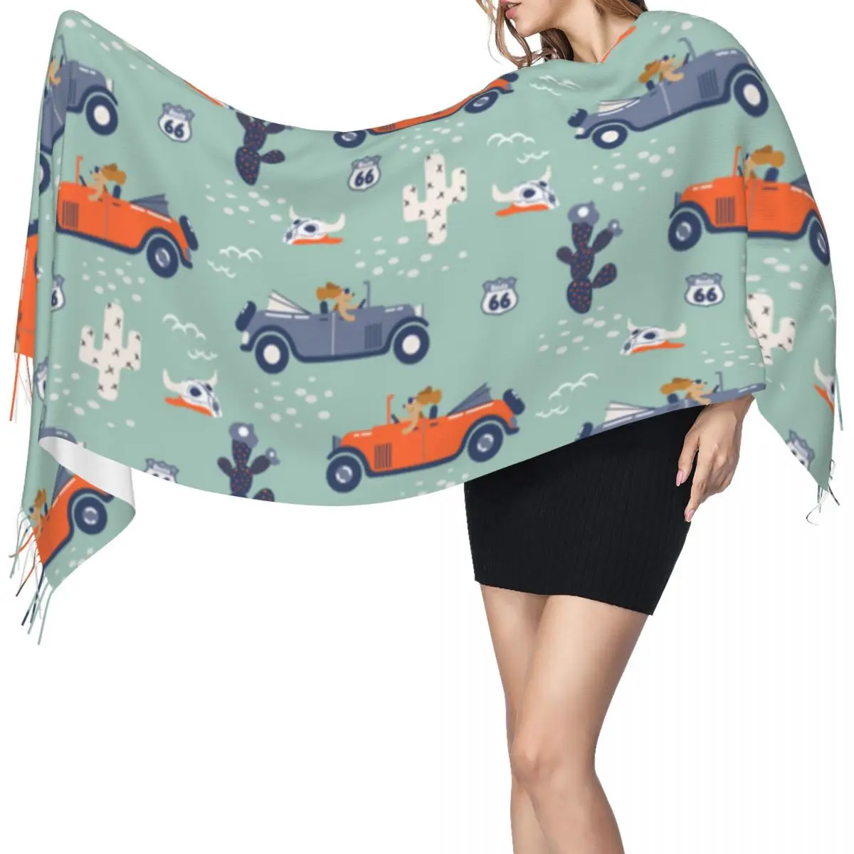 Winter-Tassel-Scarf-Dogs-On-Cars-In-Desert-Women-Cashmere-Scarves-Neck ...