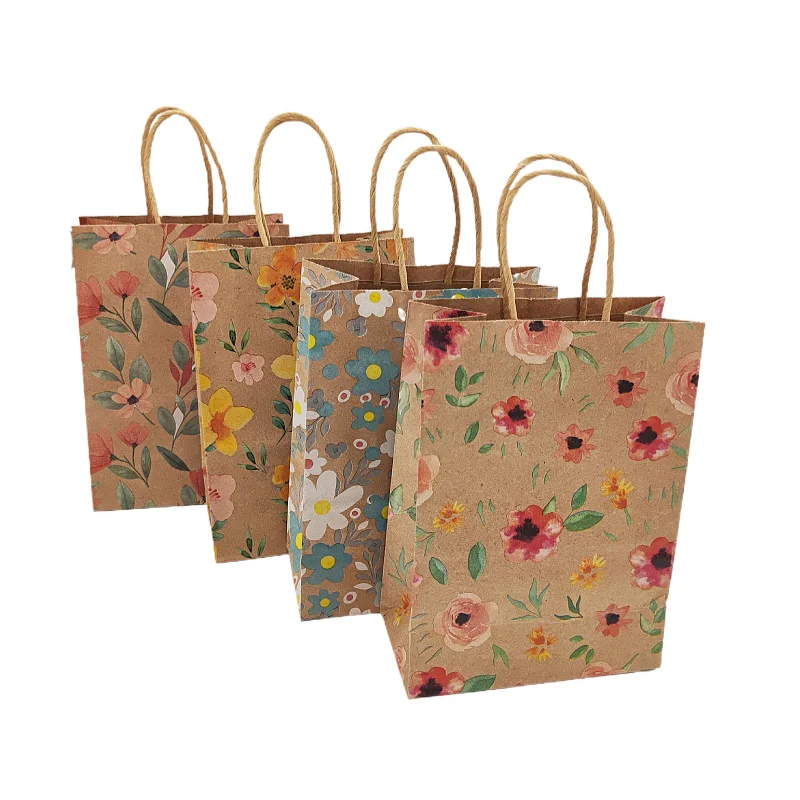 12-24Pcs-Kraft-Paper-Flower-Gift-Bags-With-Handle-Wrapping-Wedding ...
