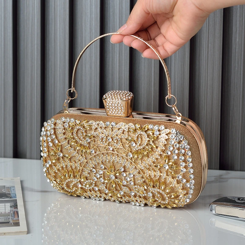Luxury Bag Women Diamonds Gold | Gold Metal Purse Diamonds | Gold ...