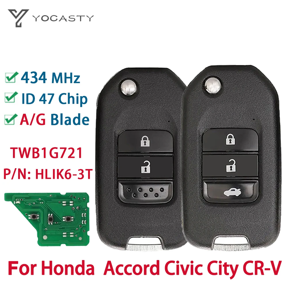 YOCASTY-Flip-Remote-Key-433Mhz-ID47-Chip-For-Honda-Accord-Civic-City ...