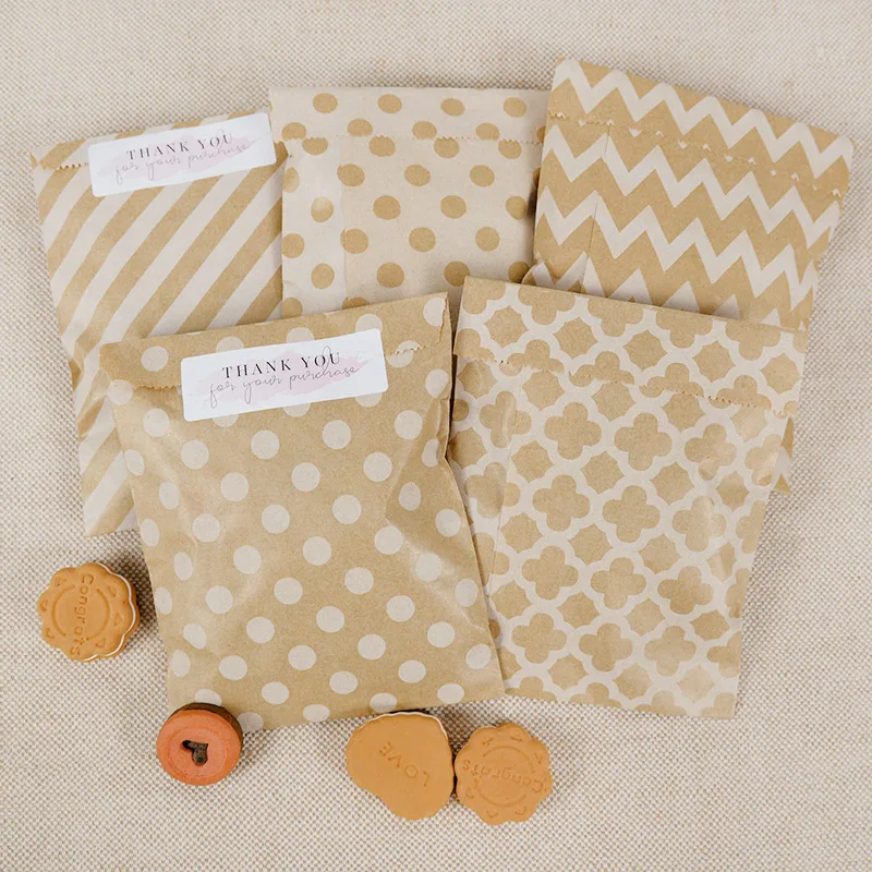 25pcs-Wave-Dot-Kraft-Paper-Candy-Biscuit-Bag-Packing-Pouch-Popcorn-Bag ...