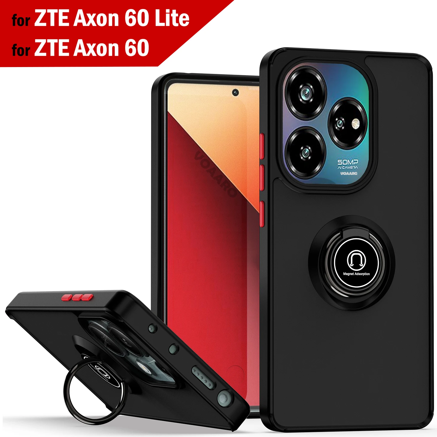 Matte Half Clear Funda for ZTE Axon 60 Lite Case Magnetic Ring Stand ...