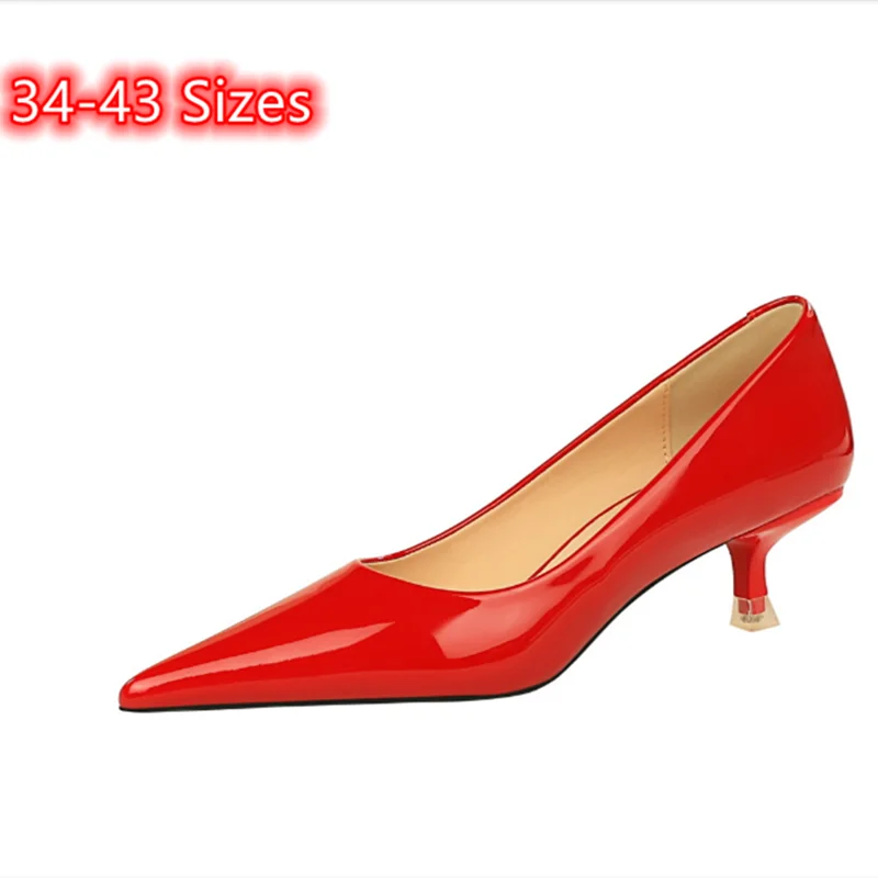 Women-Original-Working-Heels-Patent-Leather-Low-Cutter-Shiny-Pumps-Long ...