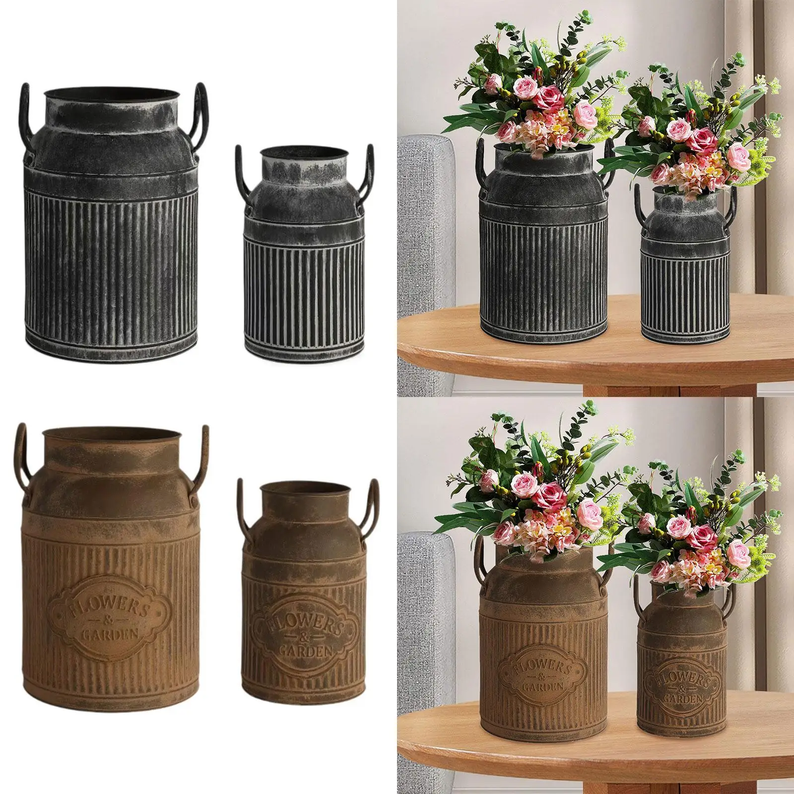 Flower Pot Rustic Flower Vase Milk Can with Handle Metal Planter Pot ...